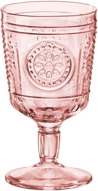 Bormioli Rocco Romantic Set Of 4 Stemware Glasses, 10.75 Oz. Colored Crystal Glass, Cotton Candy Pink, Made In Italy.
