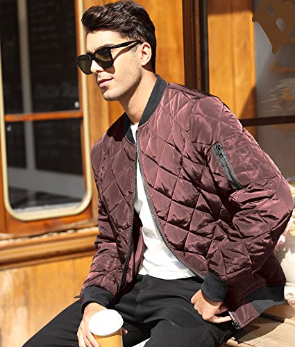 Pretifeel Mens Bomber Jackets Diamond Quilted Fall Winter Rib Varsity Lightweight Coat XX-Large