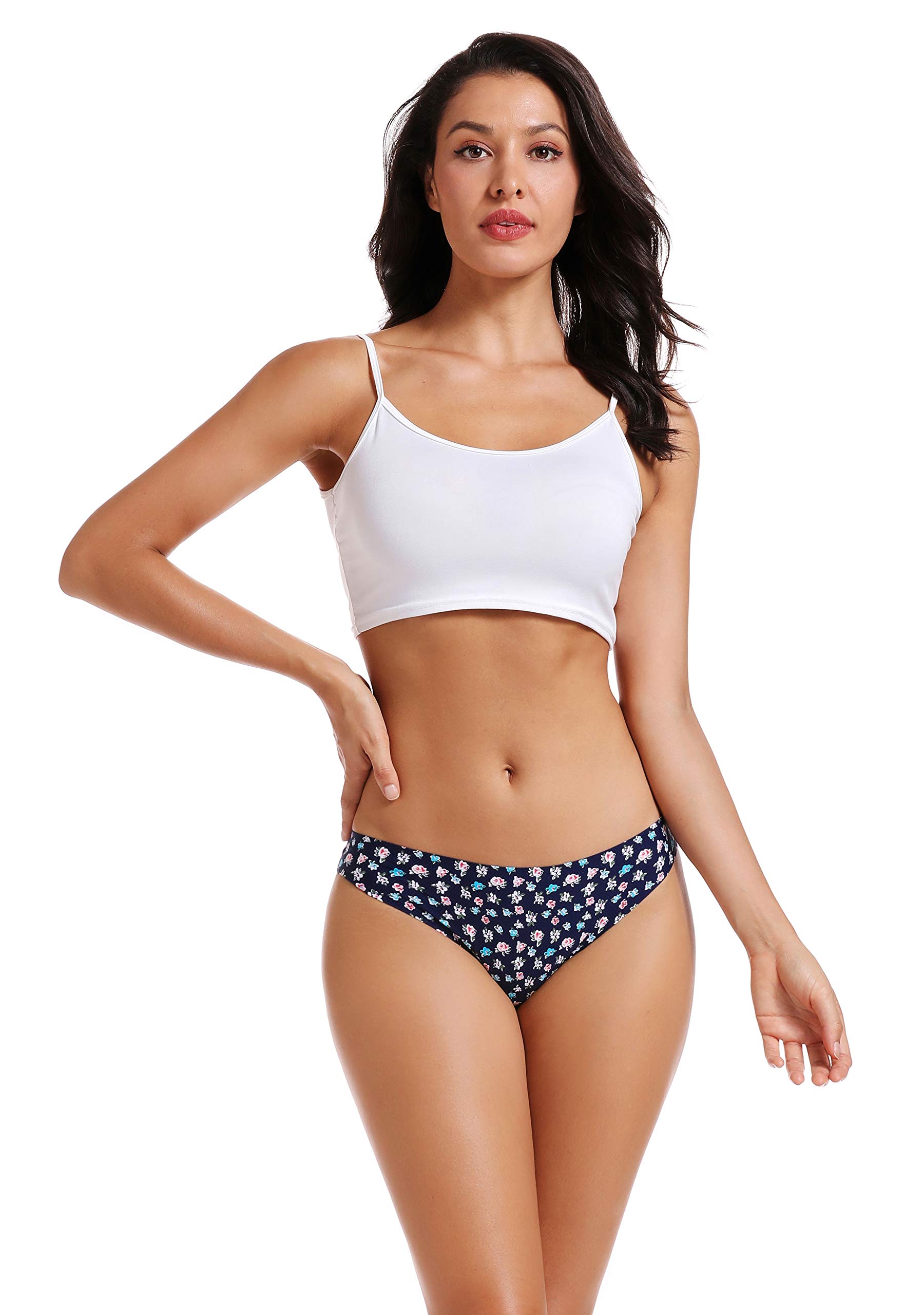 Seamless Women Underwear Thongs Multipack,No Show Ladies Thong,Invisible No Line Breathable Comfortable Panties Undies,Womens No Seam Soft Wide Gusset Tanga,Floral Microfiber Legging Underpants,5-Pack