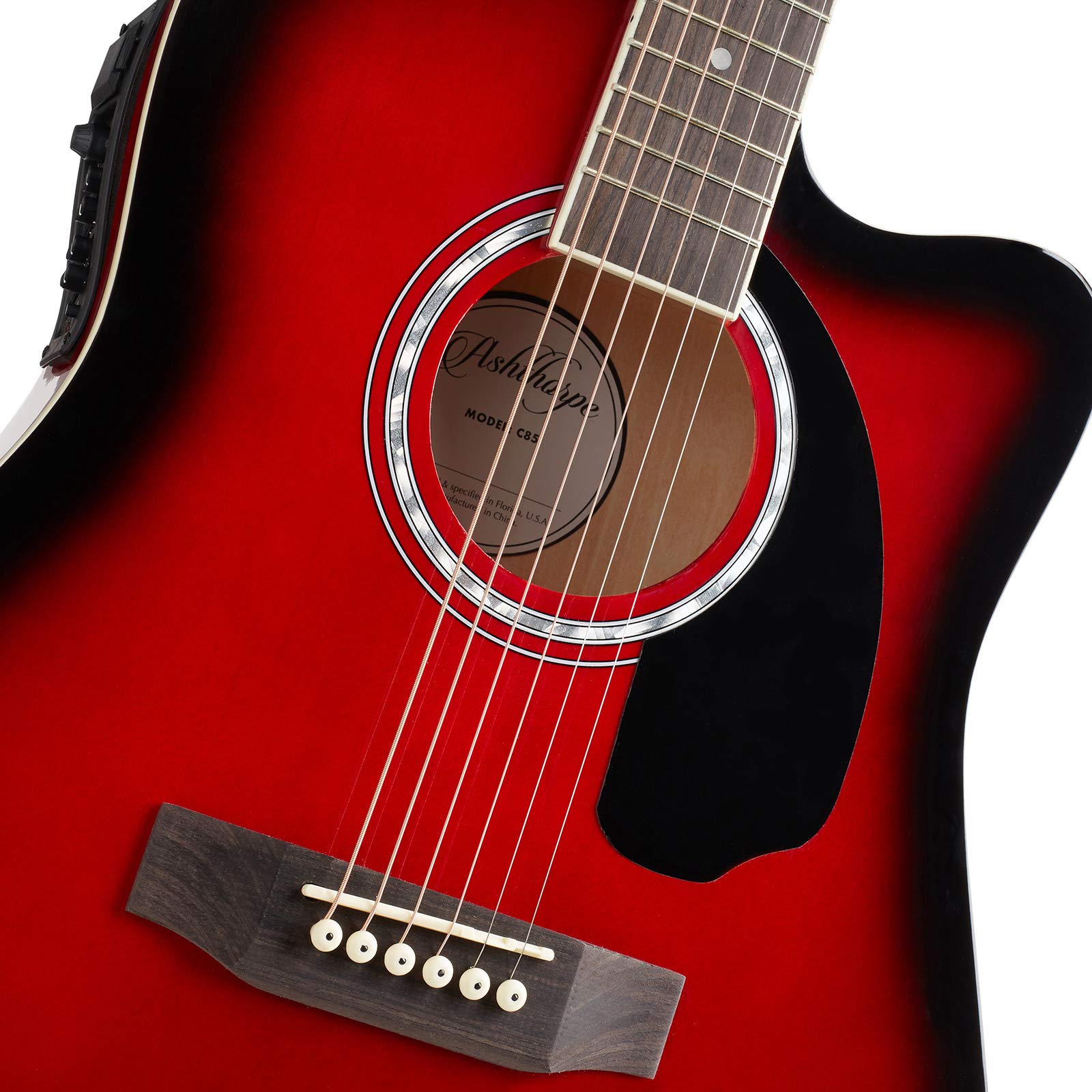 Ashthorpe Full-Size Dreadnought Cutaway Acoustic-Electric Guitar Bundle - Premium Tonewoods - Red