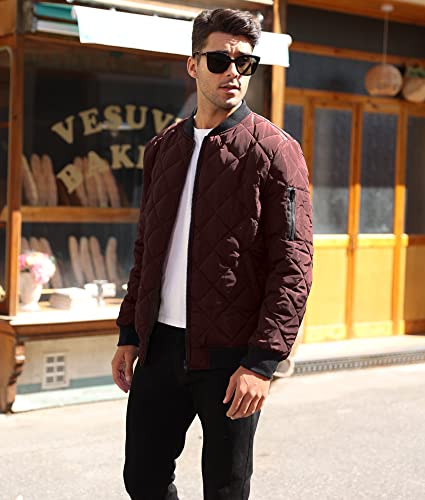 Pretifeel Mens Bomber Jackets Diamond Quilted Fall Winter Rib Varsity Lightweight Coat XX-Large