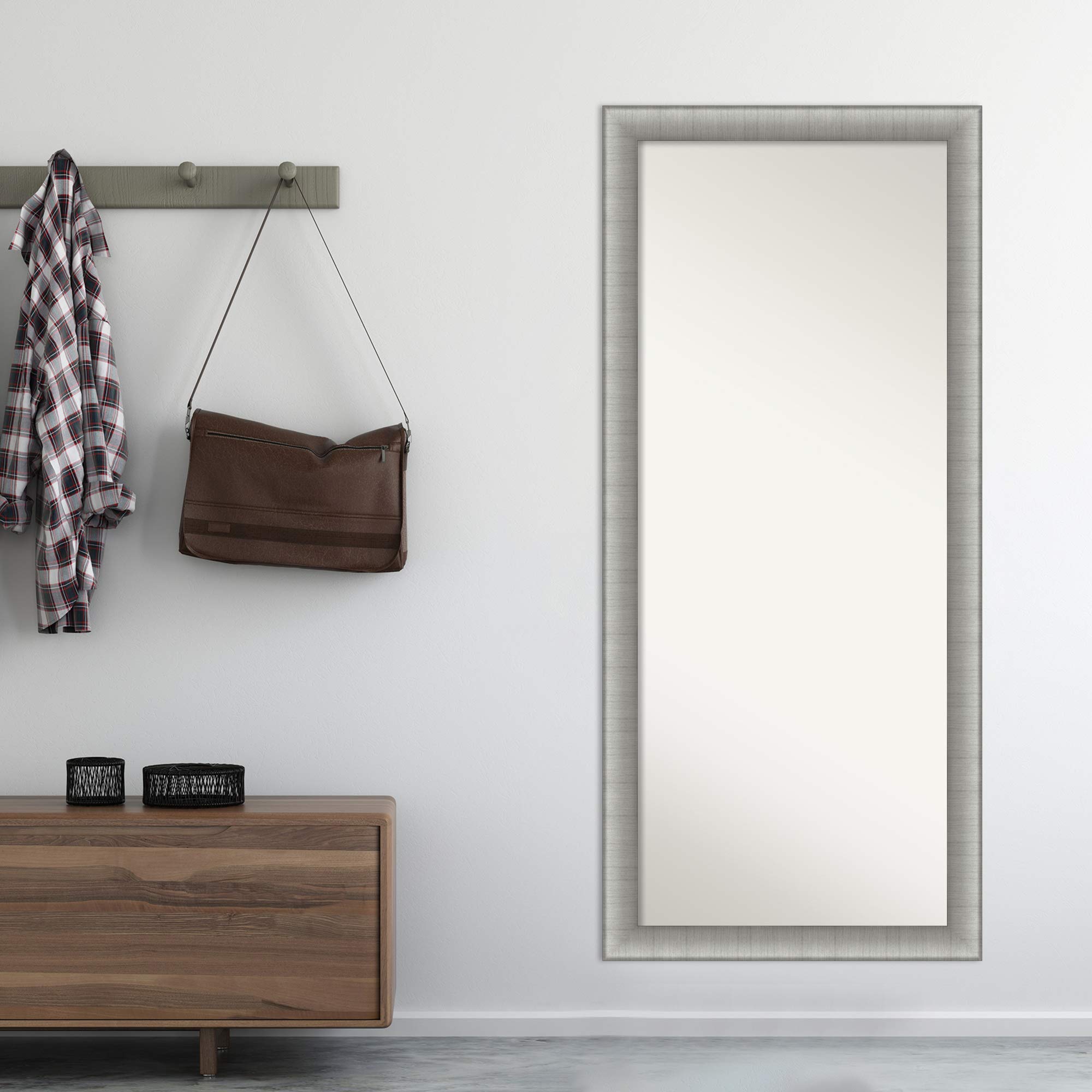Amanti Art Silver Full Length Mirror, 65x29 Elegant Brushed Pewter Tall Free Standing Body Wall Mirror Full Length for Dressing, Casual Frame, Lean on Floor or Hang, Wall Decor from WI, USA