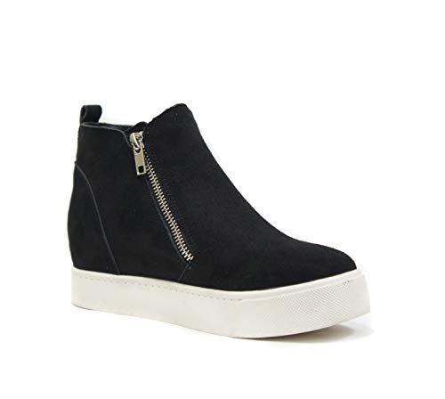 Soda Route Women High Top Fashion Sneaker Shoes with Padded Sole & Side Zipper (Black, Numeric_8_Point_5)