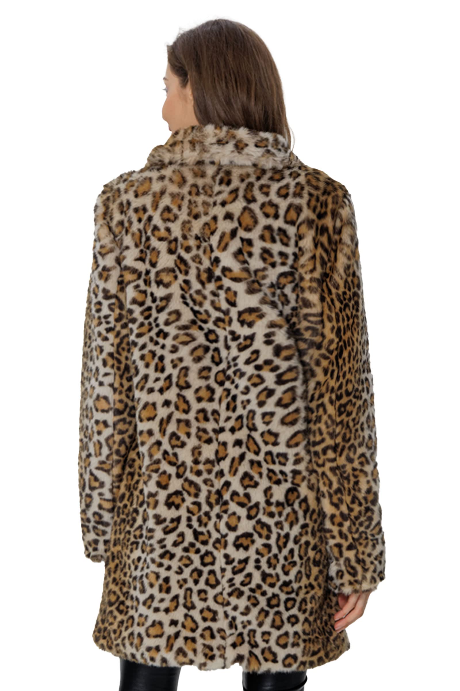 Bellivera Faux Fur Jacket Womens Leopard Coat Long Sleeve Winter Warm Fluffy Parka Overcoat Outwear Tops 18125 Leopard XXL