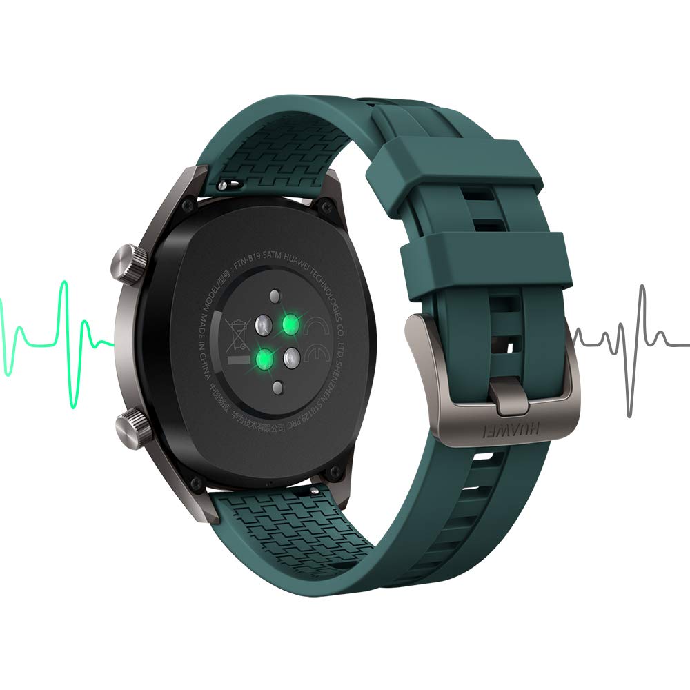 SUNG-LL Huawei Watch GT 2019 (46mm) BT Version, Water Proof, Titanium Grey Stainless Steel - Fluoroelastomer Band Active Dark Green