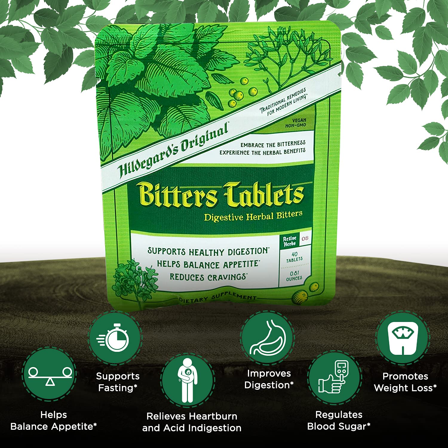 Hildegard's Original Bitters Tablets: Herbal Remedy for Fasting Support, Kidney Liver Cleanse Detox & Repair, Heartburn, & Digestion Supplements