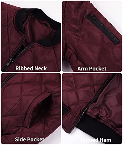 Pretifeel Mens Bomber Jackets Diamond Quilted Fall Winter Rib Varsity Lightweight Coat XX-Large