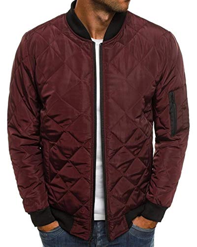 Pretifeel Mens Bomber Jackets Diamond Quilted Fall Winter Rib Varsity Lightweight Coat XX-Large