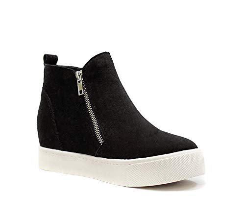 Soda Route Women High Top Fashion Sneaker Shoes with Padded Sole & Side Zipper (Black, Numeric_8_Point_5)