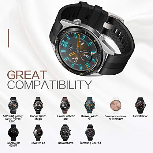 MoKo 3 Pack Bands Compatible with Huawei Watch GT5/GT5 Pro 46mm/GT4 46mm/GT3/GT3 Pro 46mm/GT/GT2 46mm/GT2 Pro/GT2e/GT Runner/Huawei Watch 4/4 Pro/3/3 Pro, 22mm Soft Silicone Replacement Strap, B/W/MB