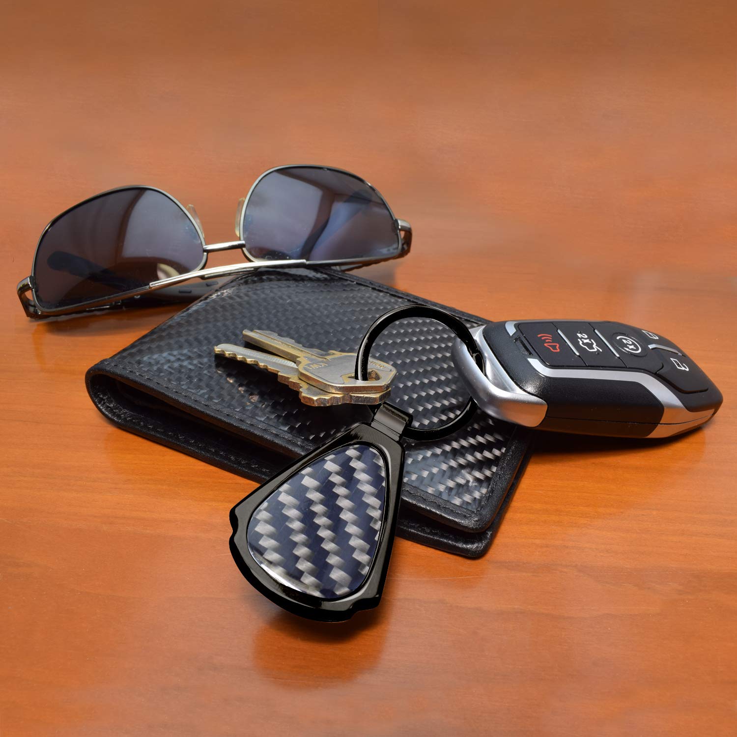 iPick Image Compatible with Honda CR-V Real Black Carbon Fiber Gunmetal Black Metal Teardrop Key Chain