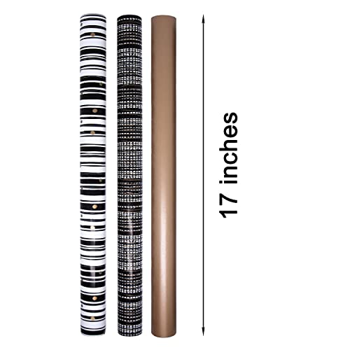 CC wonderland zone Wrapping Paper Roll,Black and white stripes Wrapping Paper,For All Occasion,Total of 3 Rolls,1 x Gold,2 x Black and white stripes.(17 inch x 9.8 ft)/Roll