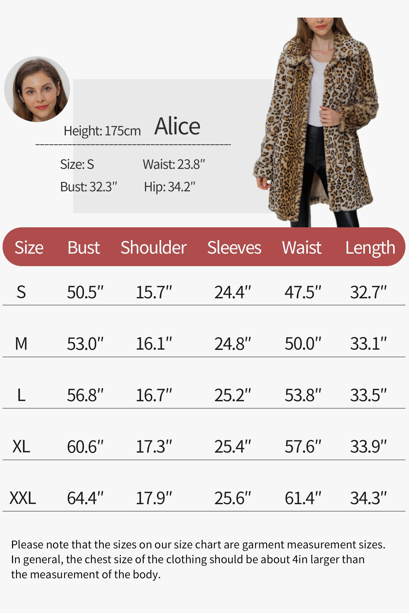 Bellivera Faux Fur Jacket Womens Leopard Coat Long Sleeve Winter Warm Fluffy Parka Overcoat Outwear Tops 18125 Leopard XXL