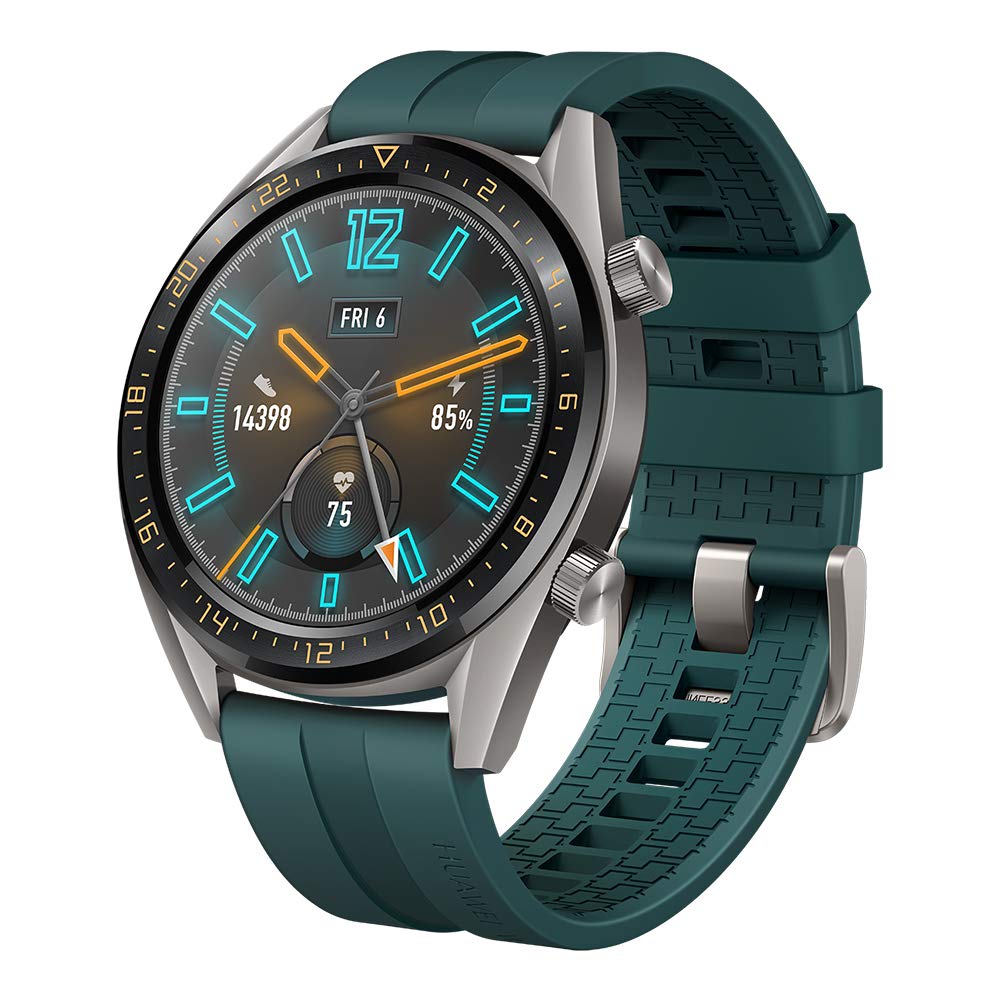 SUNG-LL Huawei Watch GT 2019 (46mm) BT Version, Water Proof, Titanium Grey Stainless Steel - Fluoroelastomer Band Active Dark Green
