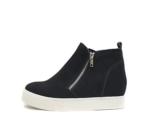 Soda Route Women High Top Fashion Sneaker Shoes with Padded Sole & Side Zipper (Black, Numeric_8_Point_5)