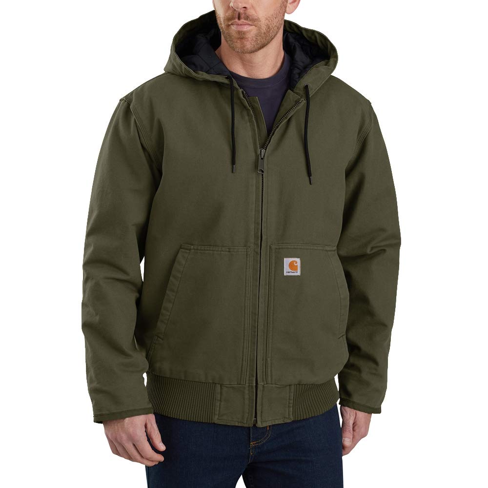 Carhartt Mens Loose Fit Washed Duck Insulated Active Jacket Work Utility Outerwear, Moss, Medium US