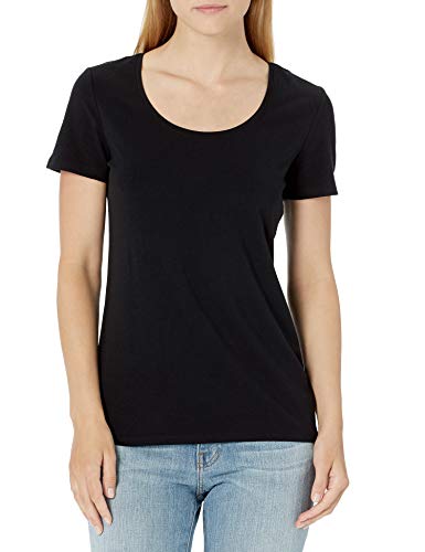 Amazon Essentials Women's Classic-Fit Short-Sleeve Scoop Neck T-Shirt (Available in Plus Size), Pack of 2, Black/White, Large