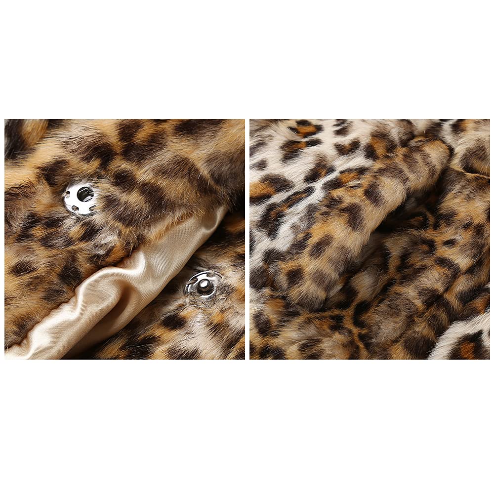 Bellivera Faux Fur Jacket Womens Leopard Coat Long Sleeve Winter Warm Fluffy Parka Overcoat Outwear Tops 18125 Leopard XXL