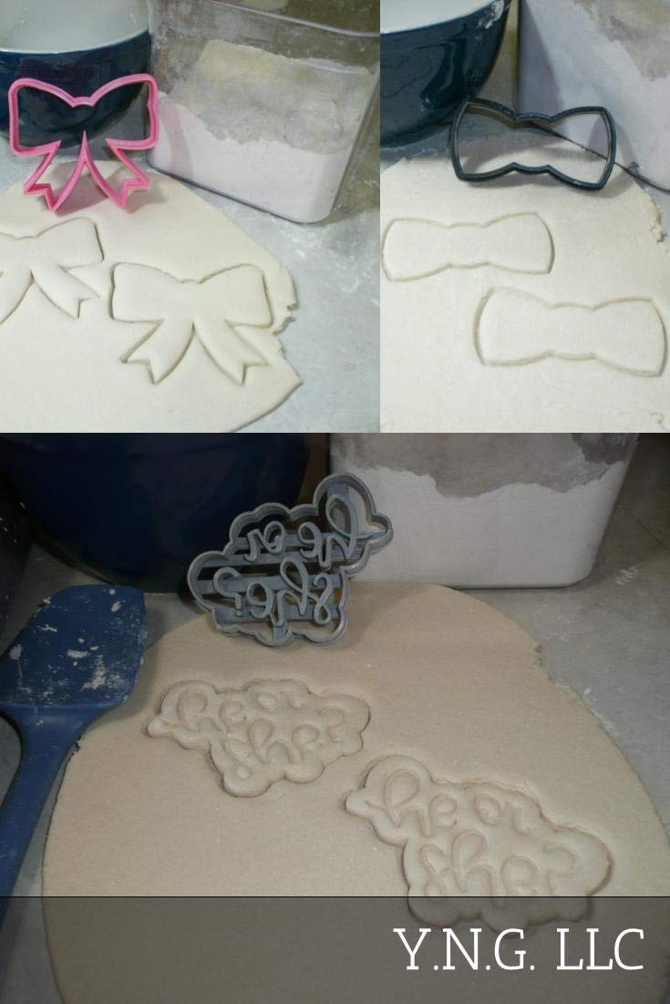 BOWTIE OR HAIRBOW GENDER REVEAL HE OR SHE BABY SHOWER SET OF 3 COOKIE CUTTER USA MADE PR1238