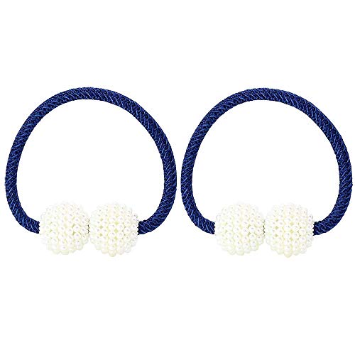 AINAAN 2 Pack Magnetic Curtain Tiebacks Convenient Drape Tie Backs Pearl Decorative Rope Holdback Holder for Small, Thin or Sheer Window Drapries, 2019, Blue