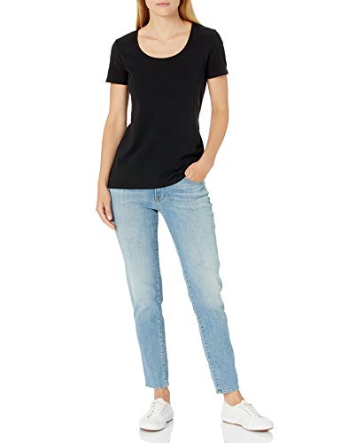 Amazon Essentials Women's Classic-Fit Short-Sleeve Scoop Neck T-Shirt (Available in Plus Size), Pack of 2, Black/White, Large