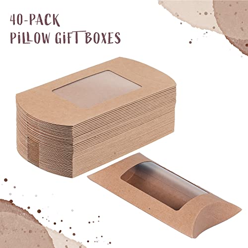 MATICAN Pillow Boxes, 40-Pack Pillow Gift Boxes with Windows, Kraft Mini Favor Boxes, 5 x 3 x 1.2 inches