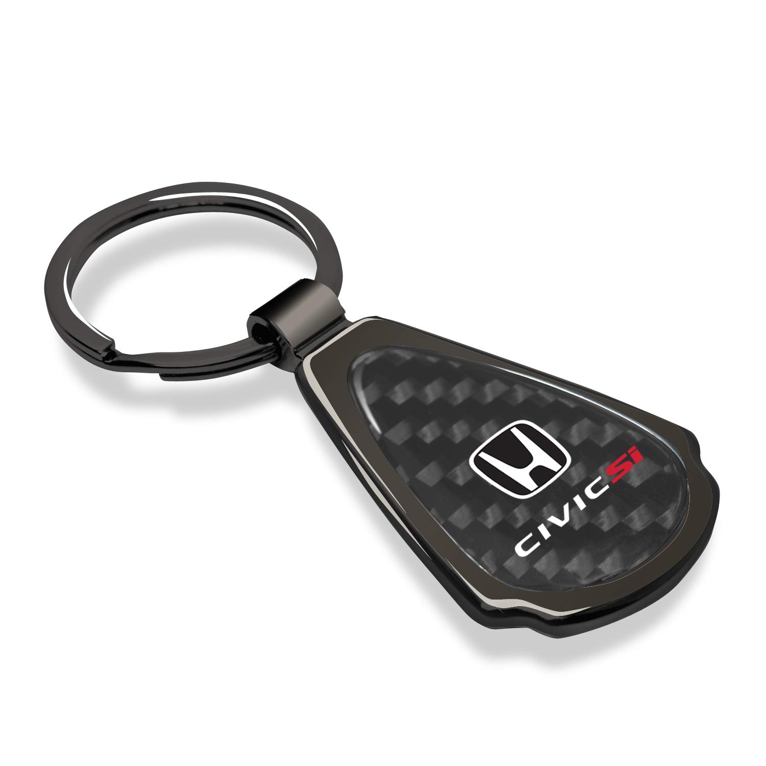 iPick Image Compatible with Honda Civic Si Real Black Carbon Fiber Gunmetal Black Metal Teardrop Key Chain