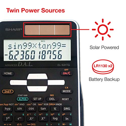 Sharp EL-531TGBBW 12-Digit Scientific/Engineering Calculator with Protective Hard Cover, Battery and Solar Hybrid Powered LCD Display, Great for Students and Professionals, Black,Black and White