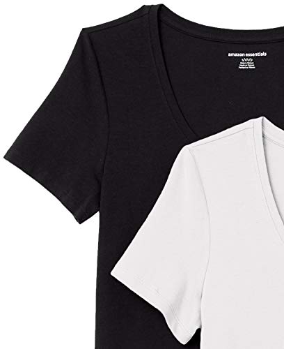 Amazon Essentials Women's Classic-Fit Short-Sleeve Scoop Neck T-Shirt (Available in Plus Size), Pack of 2, Black/White, Large