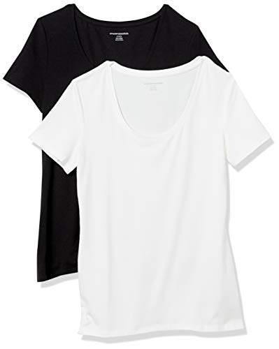 Amazon Essentials Women's Classic-Fit Short-Sleeve Scoop Neck T-Shirt (Available in Plus Size), Pack of 2, Black/White, Large