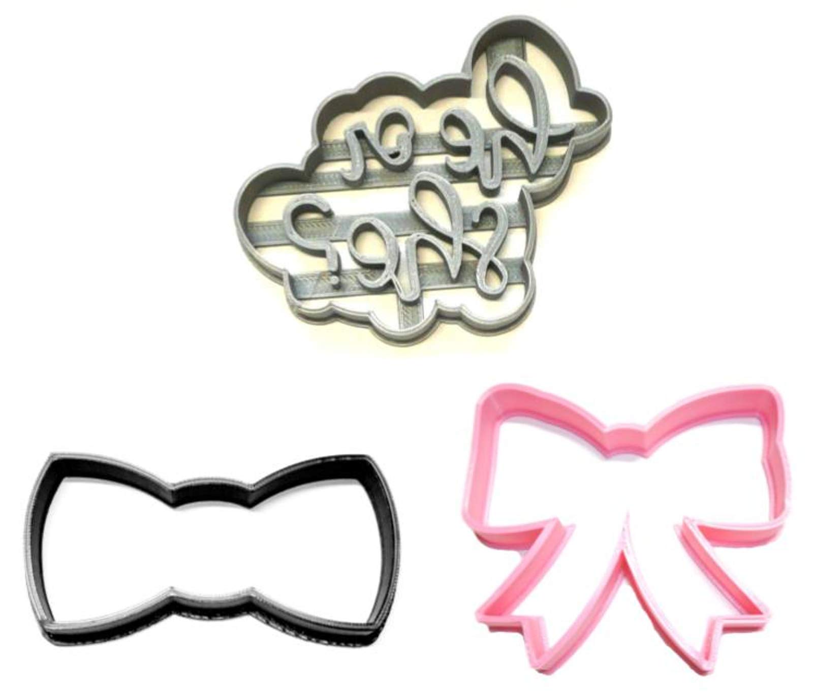 BOWTIE OR HAIRBOW GENDER REVEAL HE OR SHE BABY SHOWER SET OF 3 COOKIE CUTTER USA MADE PR1238