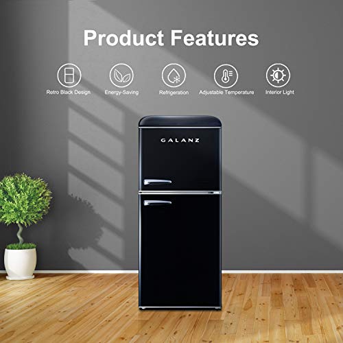 Galanz GLR40TBKER Retro Compact Refrigerator, Mini Fridge with Dual Doors, Adjustable Mechanical Thermostat with Freezer, 4.0 Cu Ft, Black