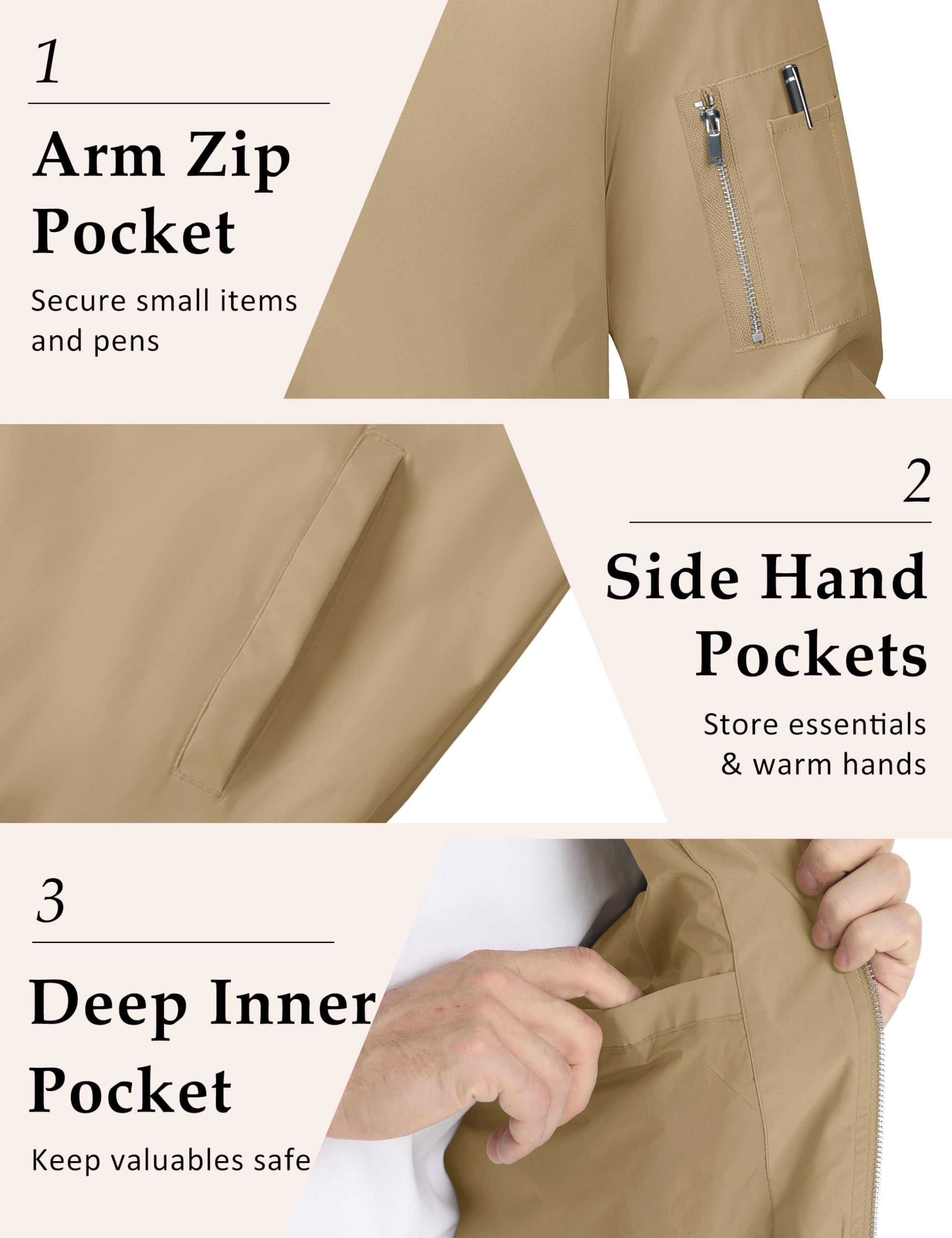 MAGCOMSEN Bomber Jacket Men Light Spring Jackets Lightweight Bomber Jacket Zip Up Light Coat with Pocket Casual Jacket Khaki,L