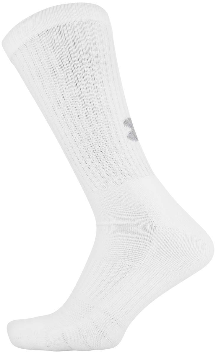 Under Armour Adult Training Cotton Crew Socks, Multipairs , White (6-Pairs) , Large