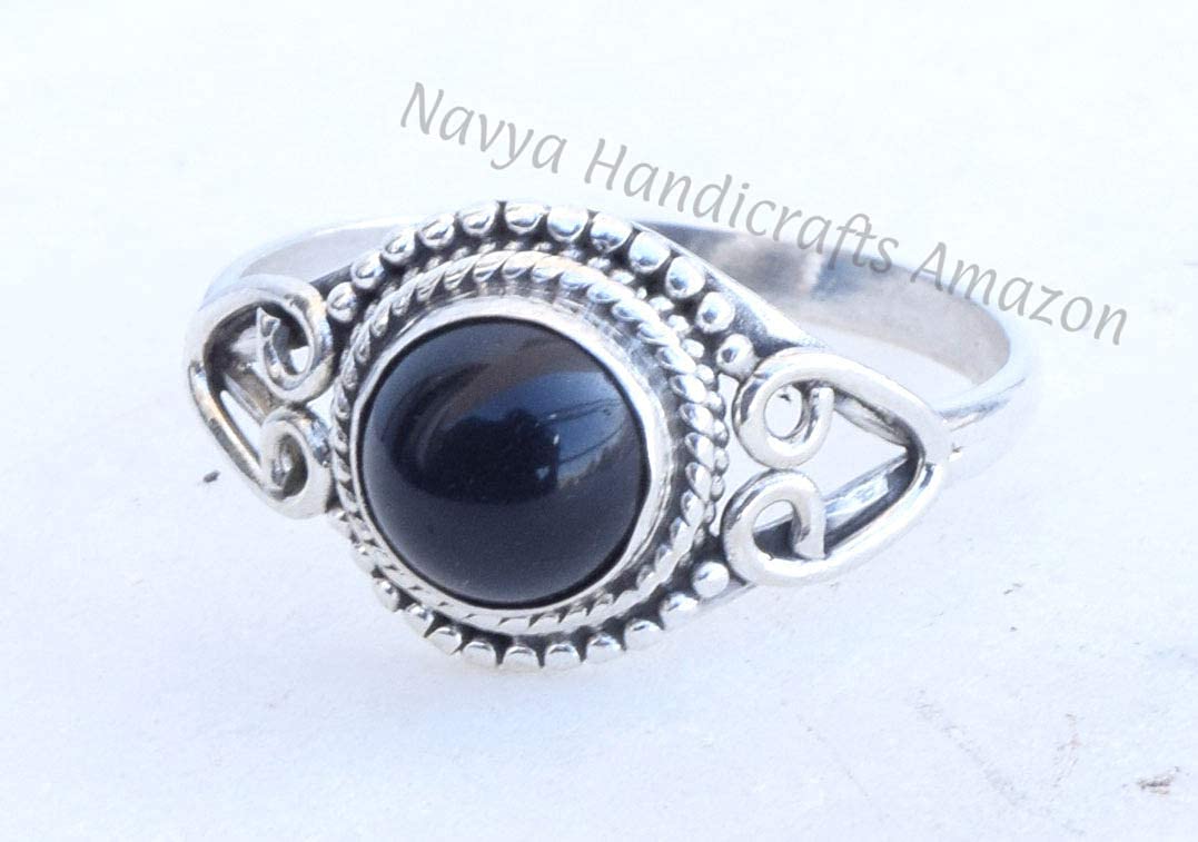 927 Sterling Silver Black Onyx Ring Size US 7 - Black Onyx Stone Gemstone Statement Ring Gift Jewellery For Girl Women