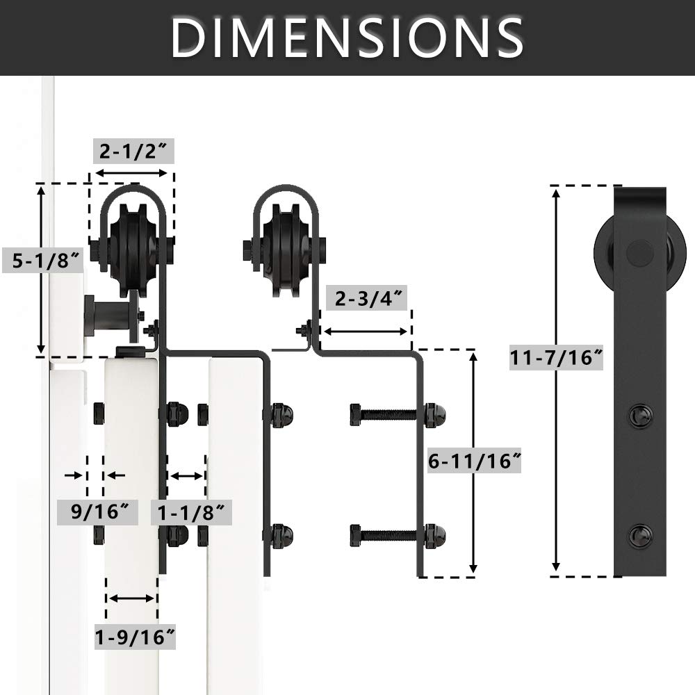 skysen 8FT Heavy Duty Sliding Barn Door Hardware Single Track Bypass Double Door Kit Black(Bypass J Shape-1)