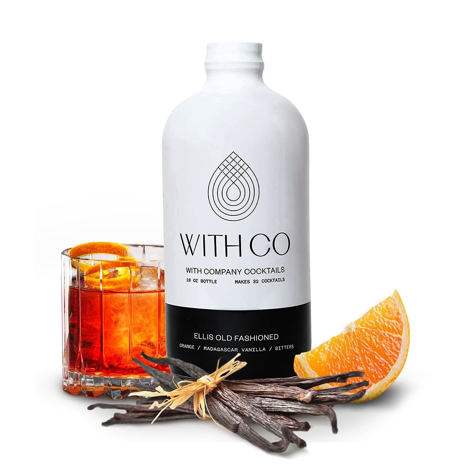 WithCo Ellis Old Fashioned Mix Cocktail Drink Mixer - Madagascar Vanilla, Orange, Angostura Bitters & Cinnamon - Ideal for Whiskey, Bourbon, Mezcal, & Mocktails - Makes 32 Cocktails, 16 oz