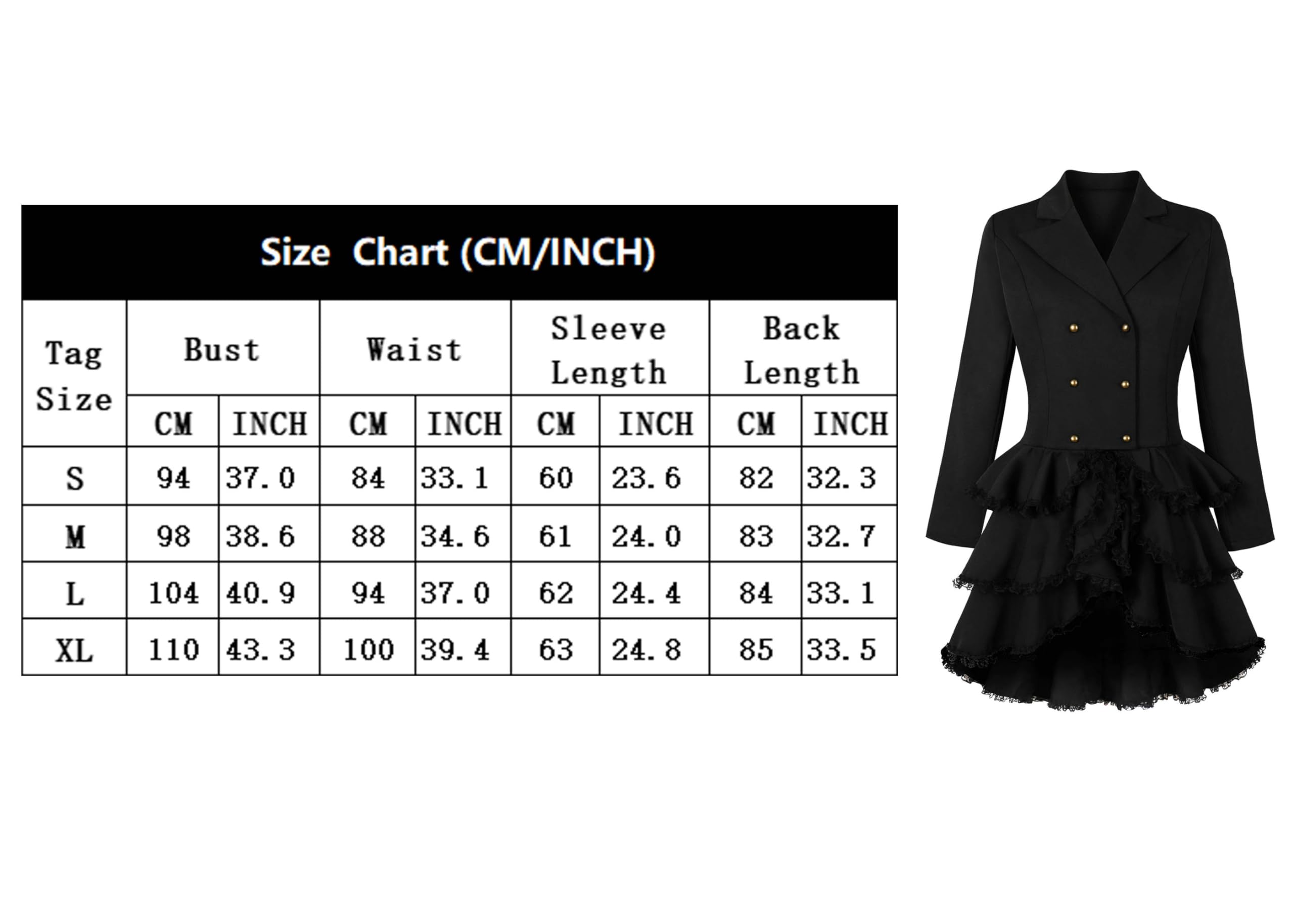 Nihsatin Women Double Breasted Victorian Steampunk Blazer Coat Jacket with Lace Hem