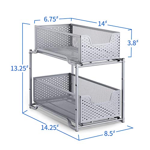 2 Pack - Simple Trending Stackable 2-Tier Under Sink Cabinet Organizer with Sliding Storage Drawer, Silver