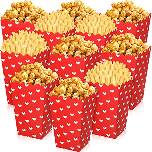 30 Pack Valentine's Day Conversation Hearts Candy Treat Boxes Valentine Hearts Party Favor Popcorn Treat Boxes Red Open Top Popcorn Box for Valentine Dessert Tables and Wedding Favors