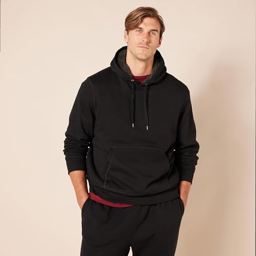 Amazon Essentials Men's Hoodies, Sherpa-Lined Pullover, Black, Small