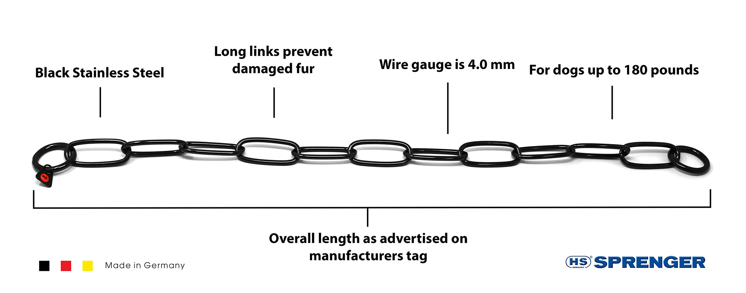 Herm Sprenger Black Stainless Steel Long Link Fur Saver Dog Training Collar | No-Pull Slip Chain for Small Medium Large Dogs for Easy Control Made in Germany | 4mm, 54cm (21in)