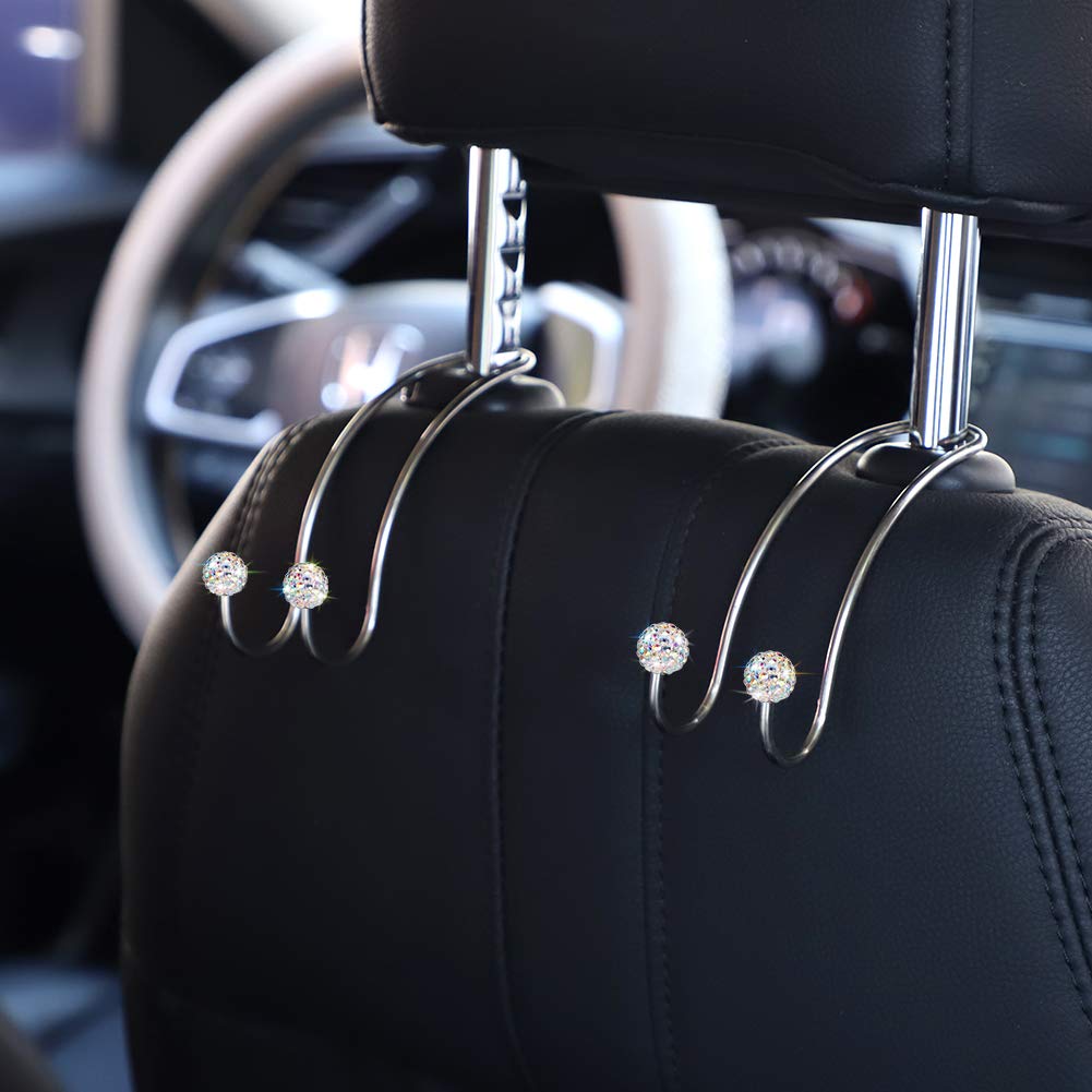SAVORI Auto Hooks Bling Car Hangers Organizer Seat Headrest Hooks Strong and Durable Backseat Hanger Storage Universal for SUV Truck Vehicle 2 Pack (AB)