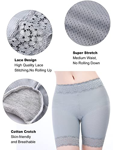 Lace Shorts Underwear Yoga Shorts Stretch Safety Leggings Undershorts for Women Girls (Black, Grey, White, Medium-Large)