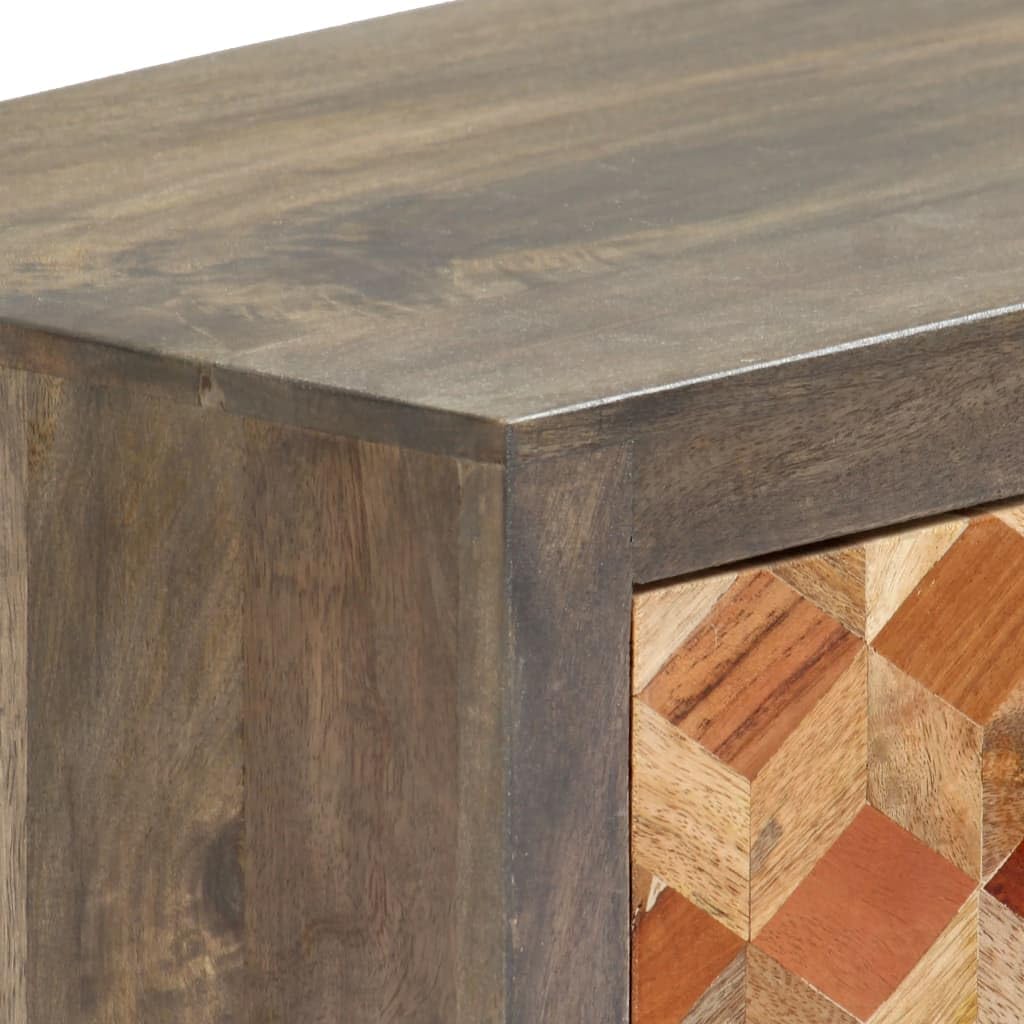 vidaXL Solid Mango Wood TV Stand/Media Cabinet with Two Drawers and One Door, Mid-Century Design, Gray and Brown, 47.2"x11.8"x15.7"