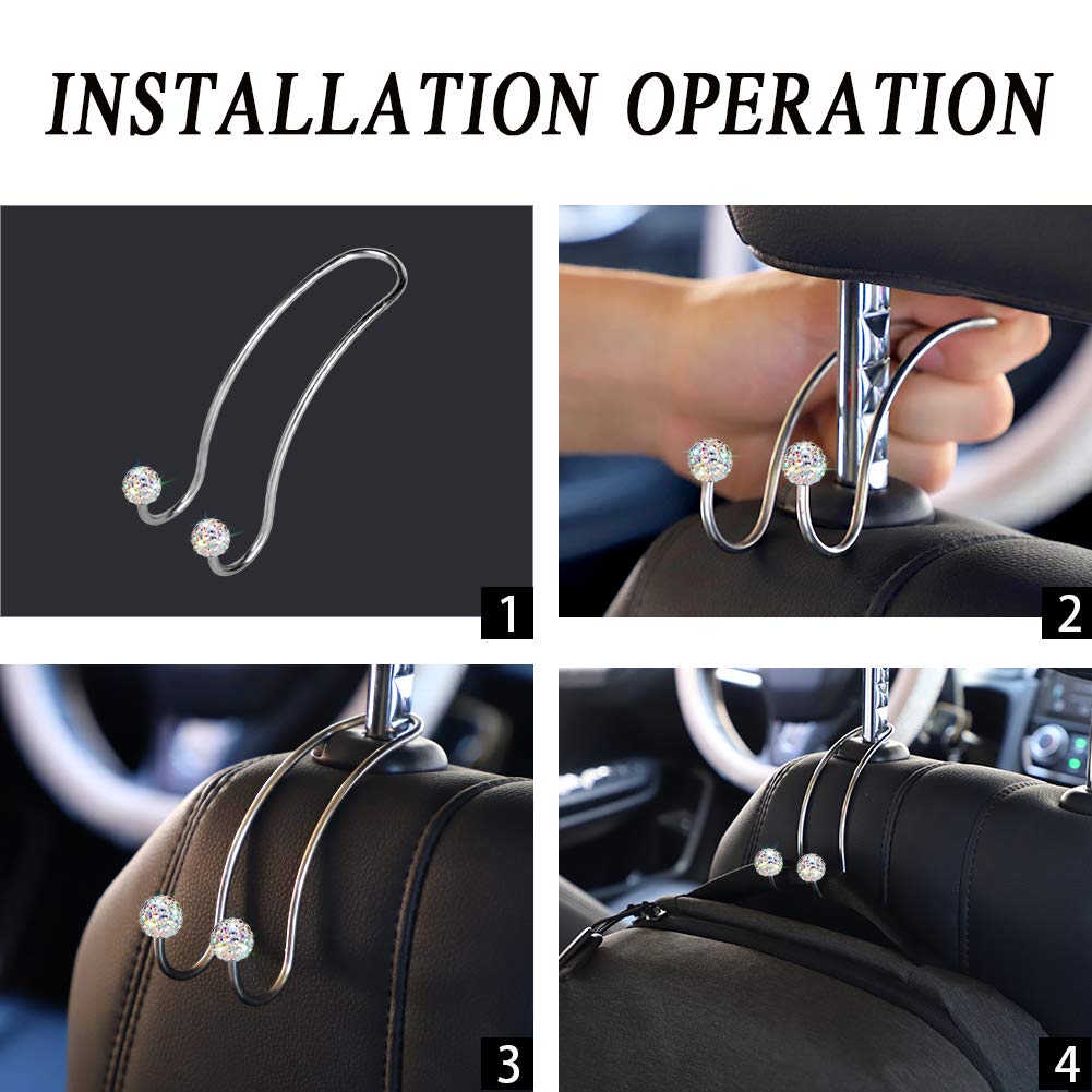 SAVORI Auto Hooks Bling Car Hangers Organizer Seat Headrest Hooks Strong and Durable Backseat Hanger Storage Universal for SUV Truck Vehicle 2 Pack (AB)
