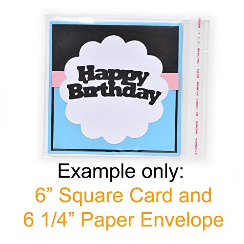 irtree 100 Square 6.5" Crystal Clear Flat Resealable Envelopes - 6 1/2" x 6 1/2" or 6.5 x 6.5 Cello Style Poly Bags with Lip Tape - Fits 6" to 6 1/4β Square Card with or Without a Paper Envelope