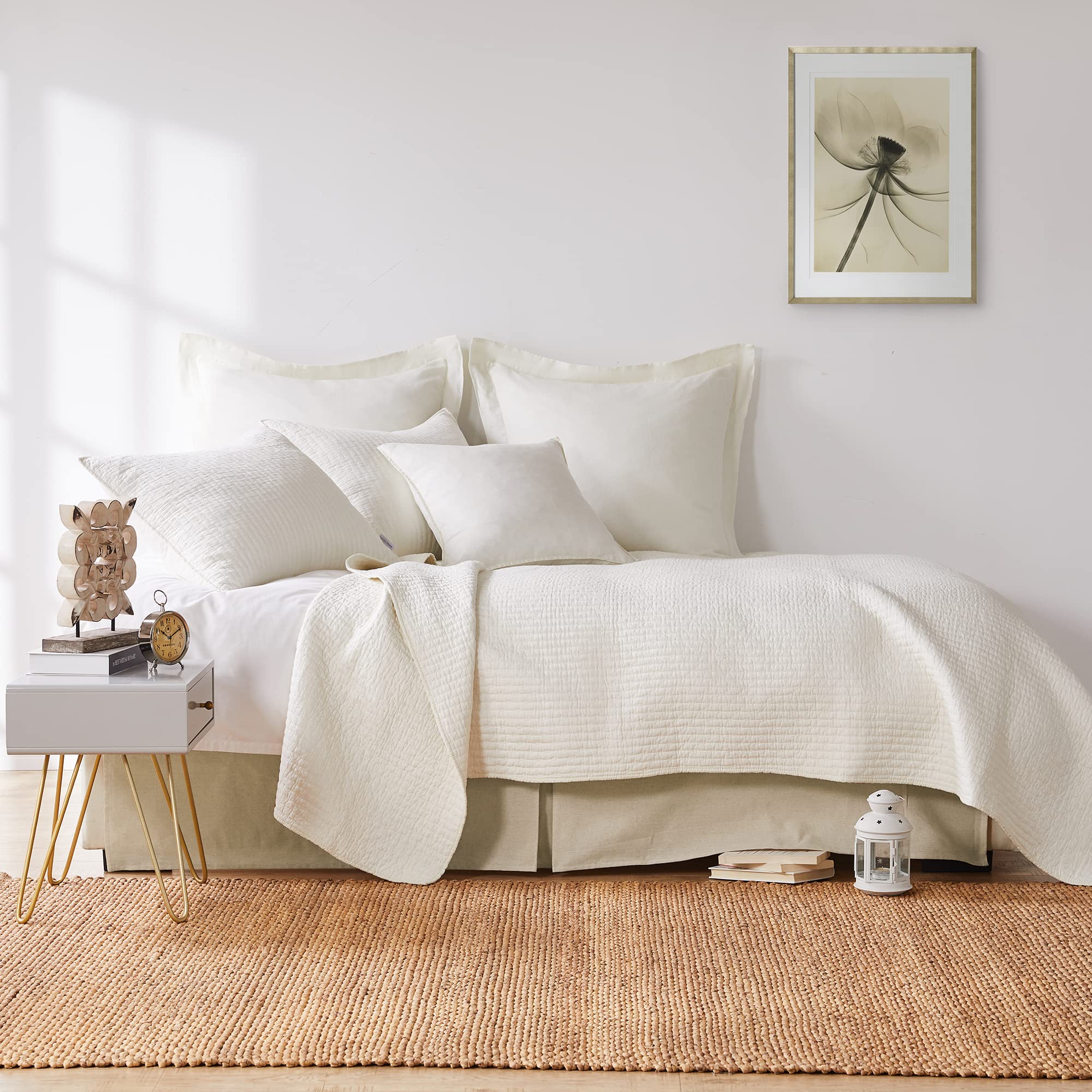 Levtex Home - Cross Stitch Cream Quilt Set - Full/Queen Quilt + Two Standard Pillow Shams - Cross Stitched Pattern - Quilt Size (88x92in.) and Pillow Sham Size (26x20in.) - Reversible - Cotton Fabric