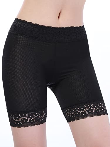 Lace Shorts Underwear Yoga Shorts Stretch Safety Leggings Undershorts for Women Girls (Black, Grey, White, Medium-Large)