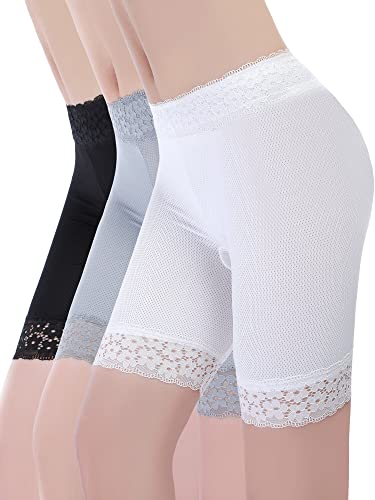 Lace Shorts Underwear Yoga Shorts Stretch Safety Leggings Undershorts for Women Girls (Black, Grey, White, Medium-Large)